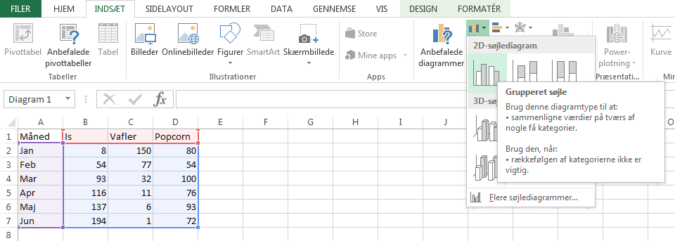 Opret og rediger nemt et diagram i Excel