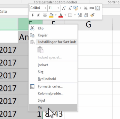 Arbejd med rækker og kolonner i Excel: Indsæt, slet og skjul