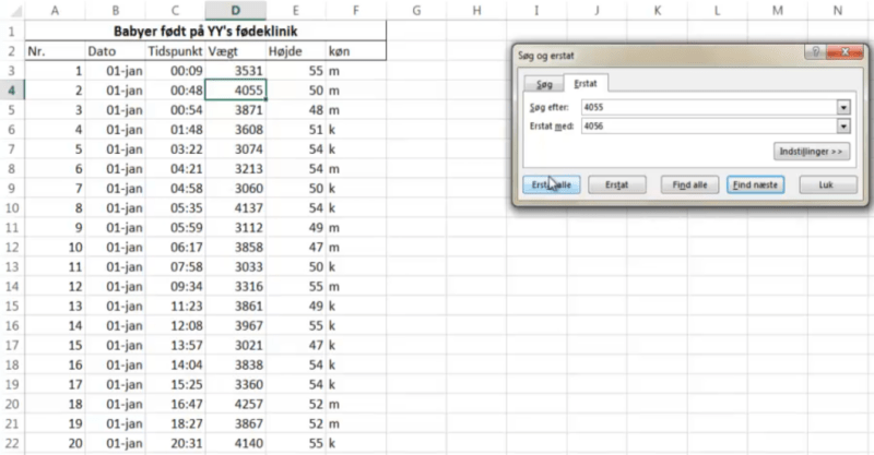 Sådan søger og erstatter du data i Excel med genvejstaster