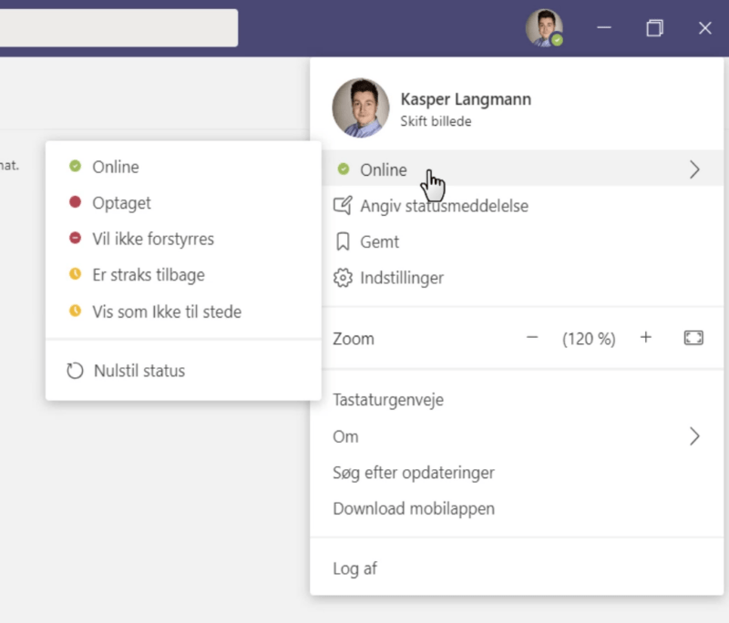Sådan ændrer du din status i Teams trin for trin