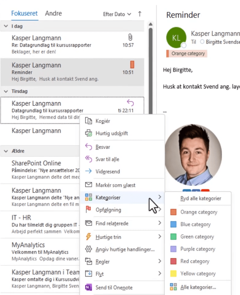 Organisér mails effektivt med farvekategorier i Outlook
